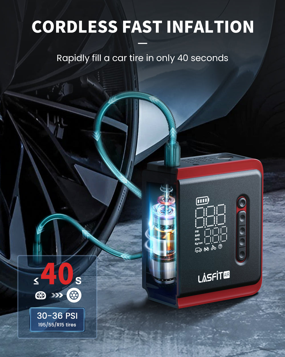 LASFIT AIR Portable Tire Inflator for Cars | Powerful Air Compressor